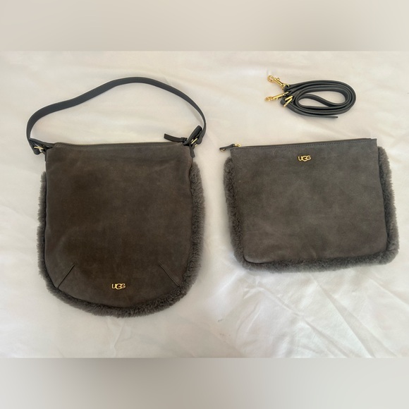 UGG | Bags | Ugg Charcoal Shearling Bag And Pouch Set Lightly Used W ...